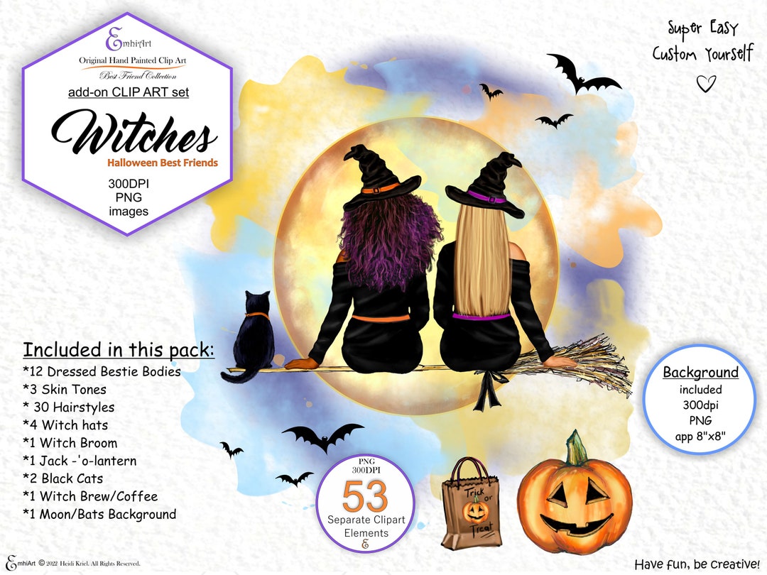 Witches Best Friends Custom Clipart Bundle. Easy Layer Cute Halloween ...