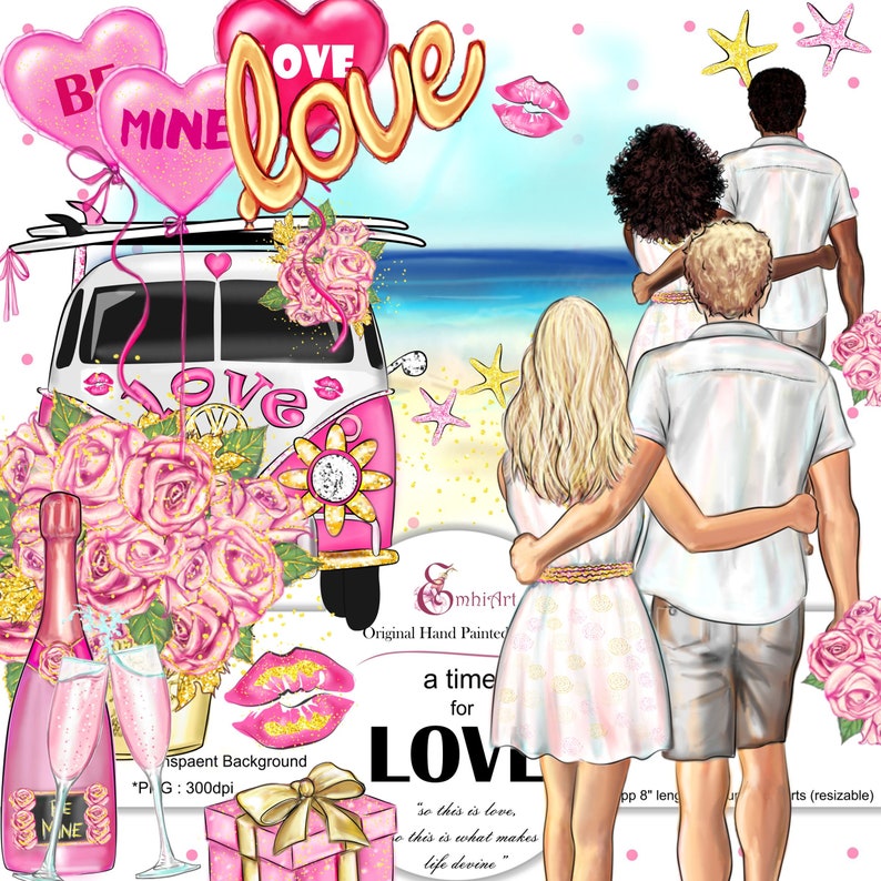 Romantic Couple Clip Art Pack. VW Love Bus Ocean - Etsy