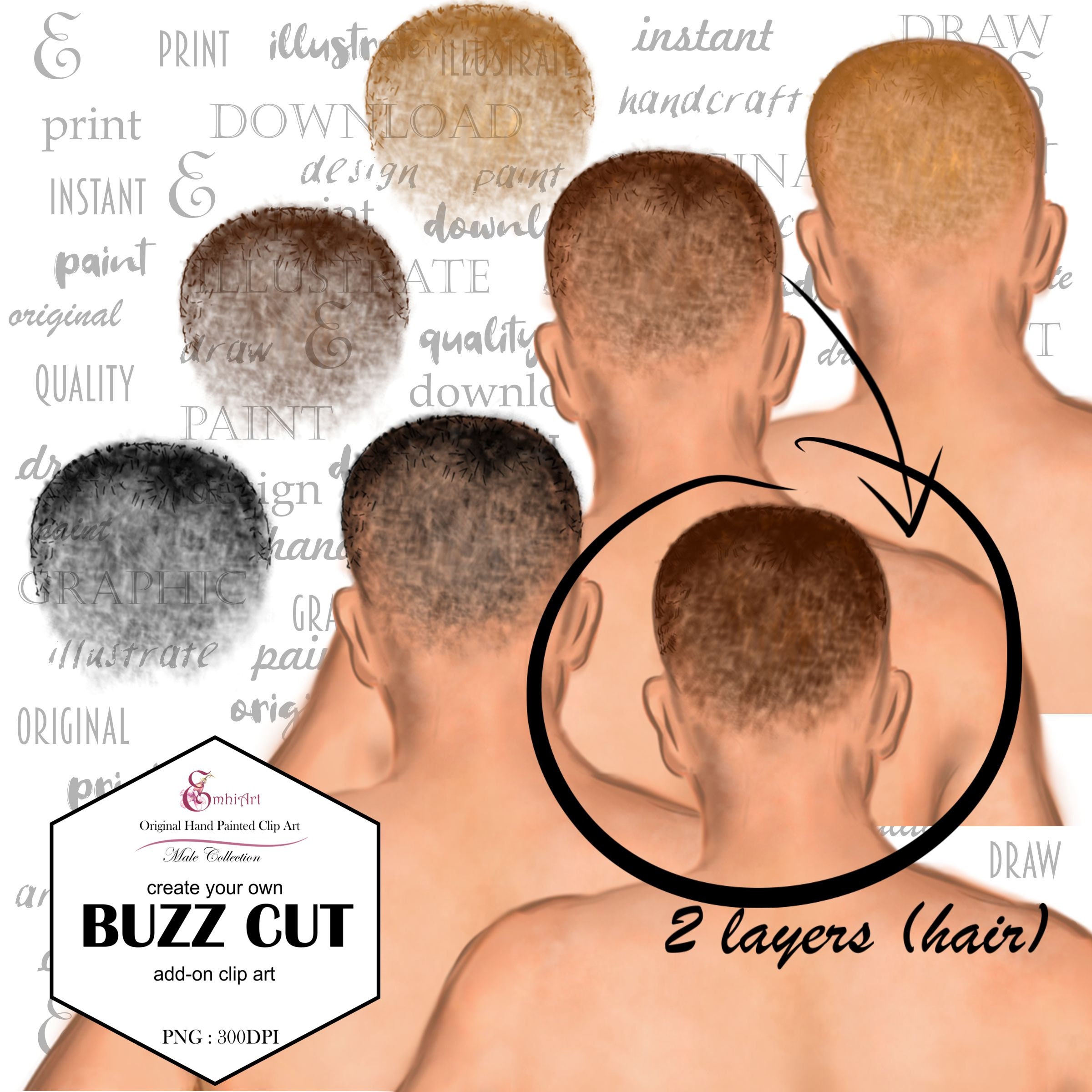 Male Custom Add On Clip Art Pack. Buzz Cuts short hair grey | Etsy