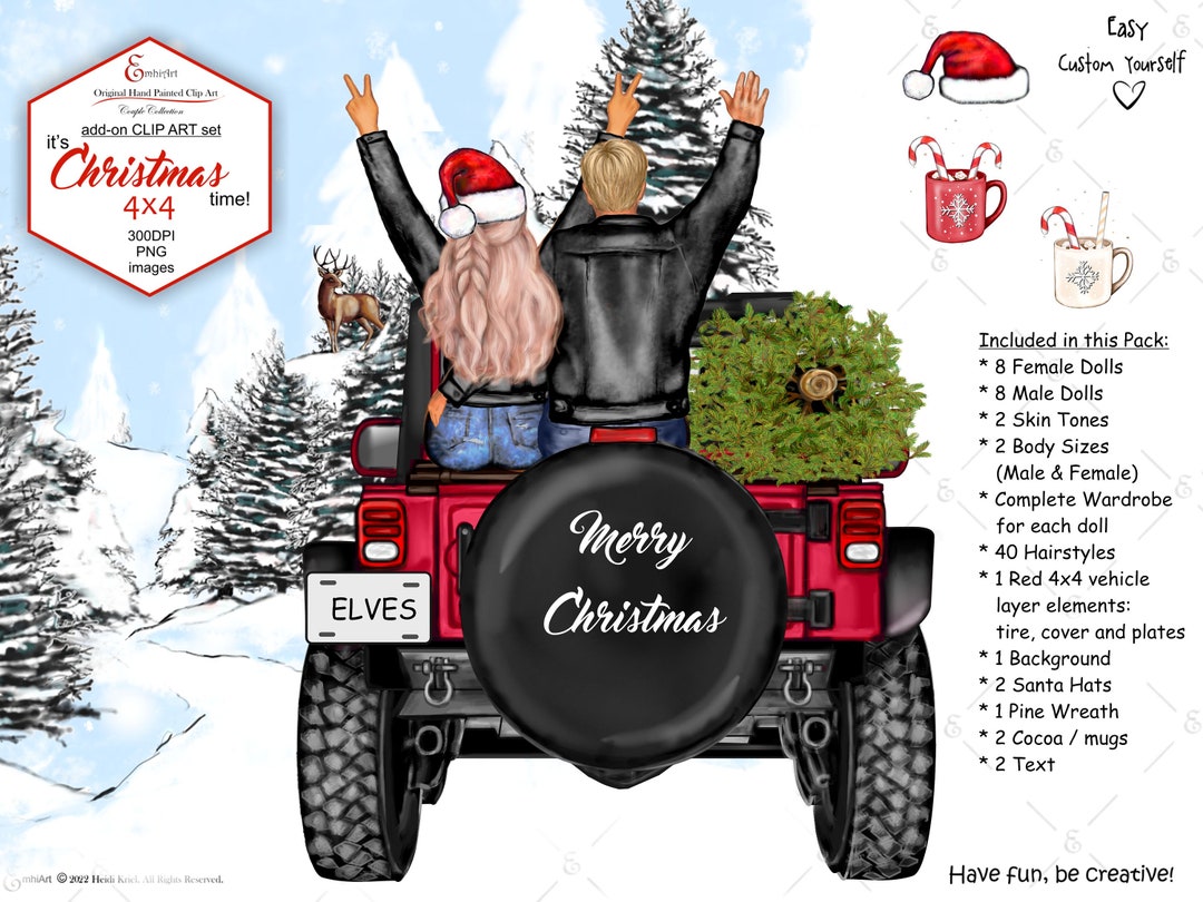 Christmas Couple and Red 4x4 Vehicle Truck and Christmas Tree Custom ...