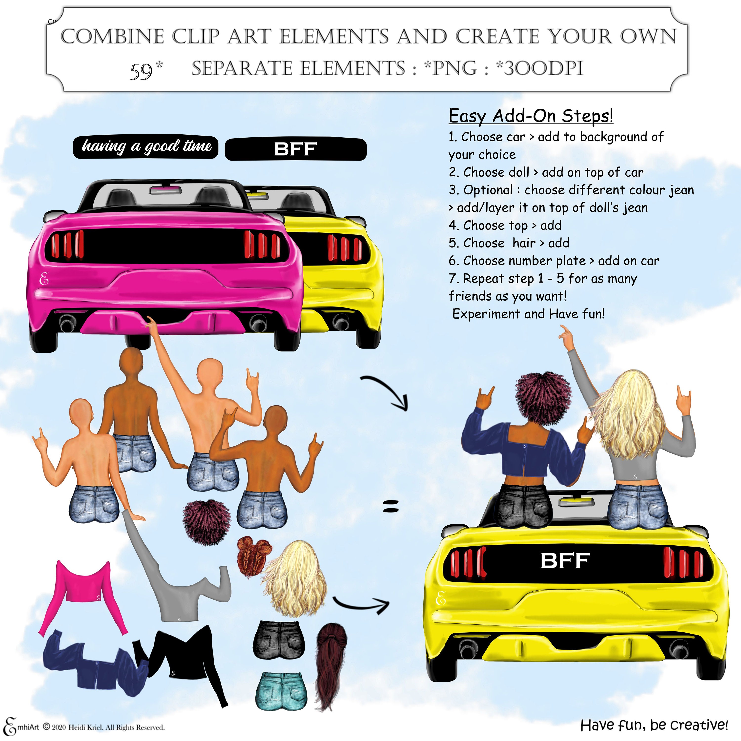 Best Friend and Sport Car Custom Clip Art Pack.denim Fashion - Etsy UK