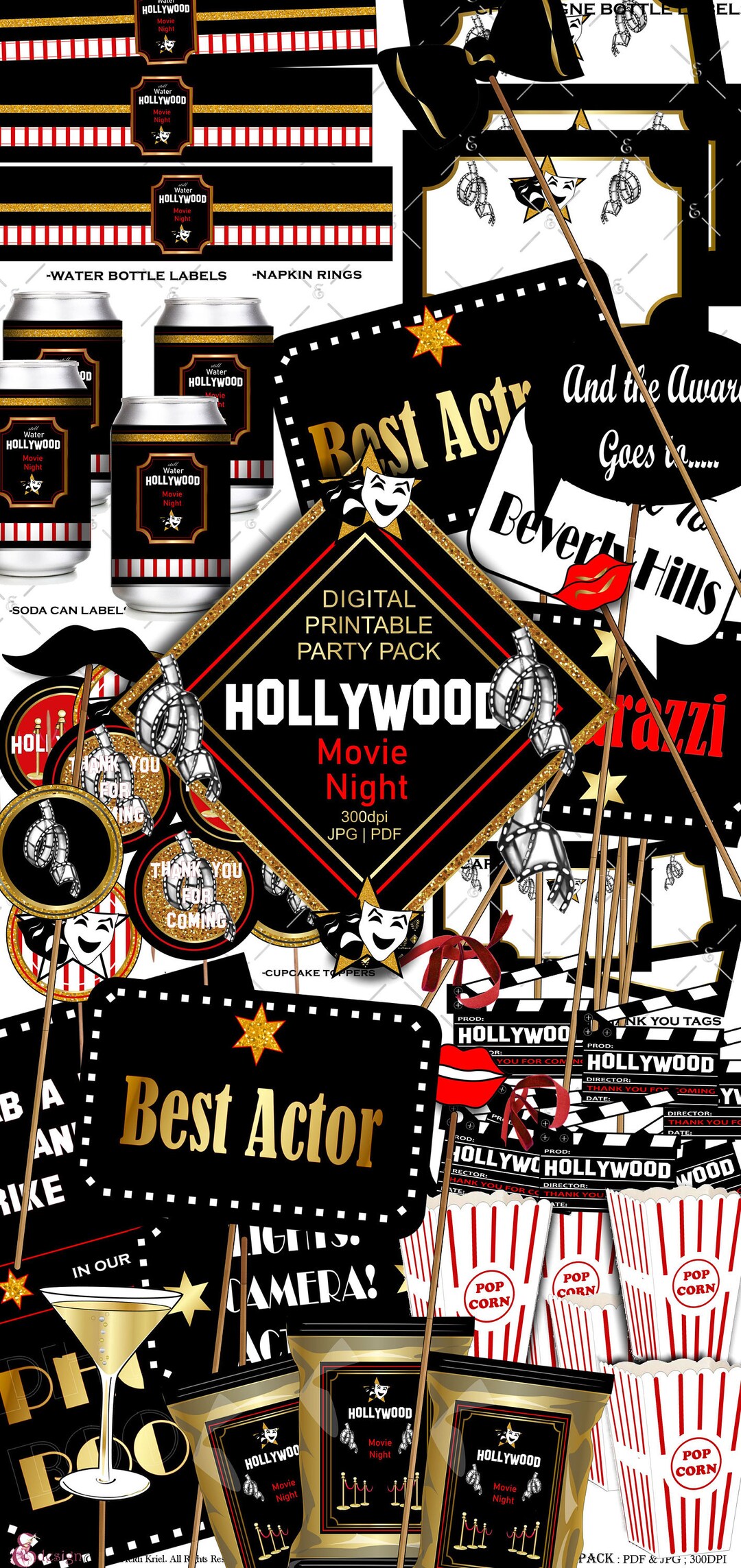 Hollywood Movie Night. Printable Party Set.academy Awards Party Package ...