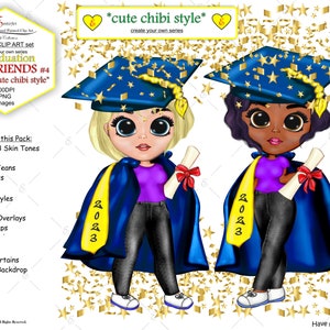 Chibi Cute Graduation Custom Clipart Bundle.cute Hairstyles, 3 Skin ...