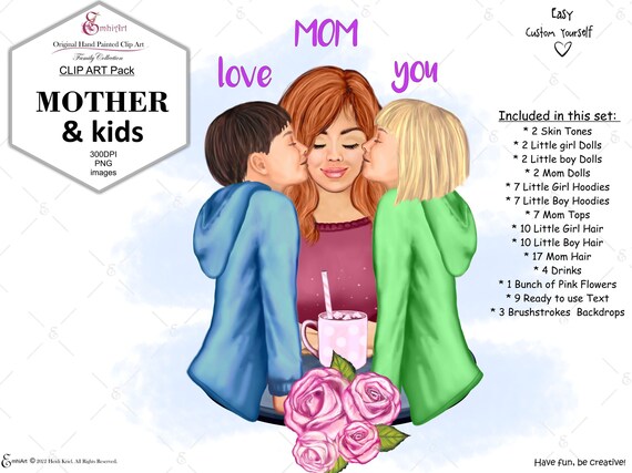 Moms and Kids Custom Clipart Bundle.children. Kiss.best - Etsy
