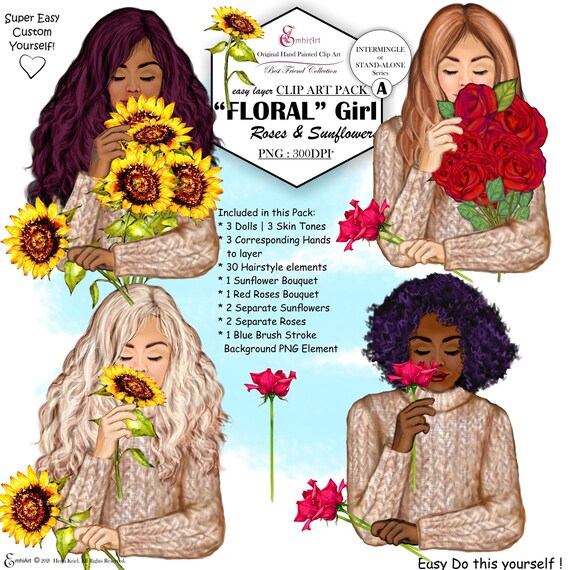 Best Friend Flowers Custom Clipart Pack.sunflowers Roses - Etsy