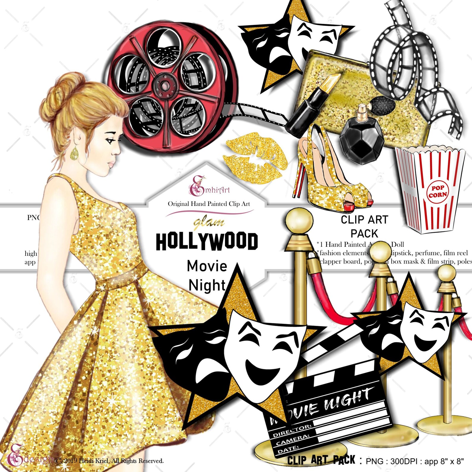 Movie Night Clipart hand Drawn Hollywoodawardsglitter - Etsy
