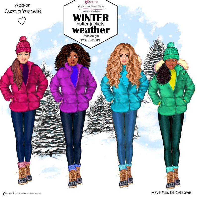 Fashion Girl Winter Wear Clip Art Pack.puffer Jacketslong - Etsy