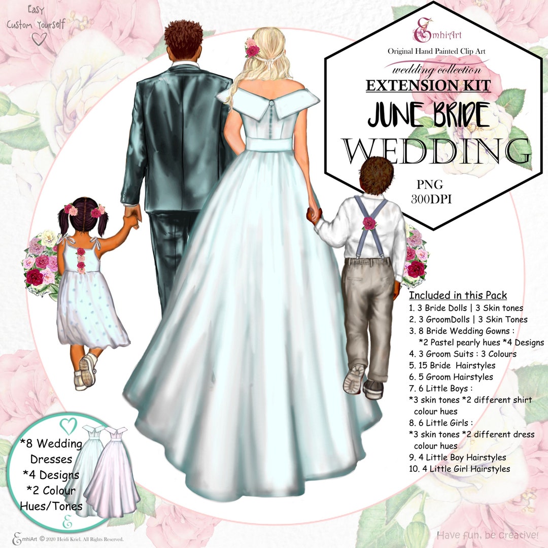Wedding Clipart JUNE Bride Extension Wedding Clipart Pack.dolls/3 Skin ...