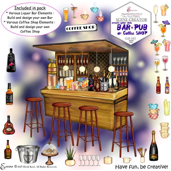 Pub Bar Coffee Shop Scene Creator Clip Art Bundle.custom - Etsy
