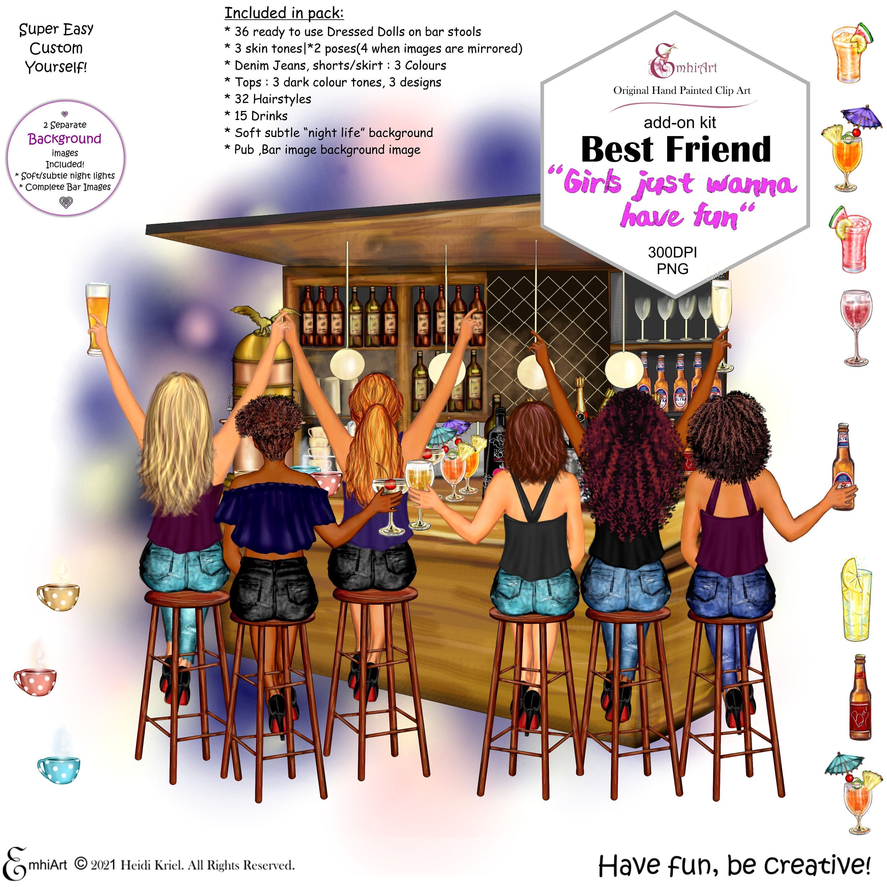 Best Friends Fun Pub Bar Custom Clip Art Pack.Drinks Bar | Etsy