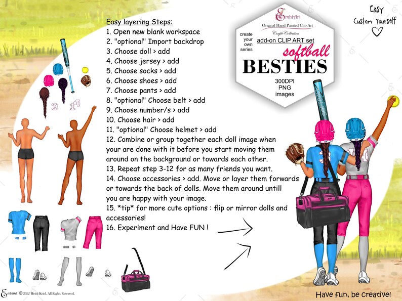 Softball Best Friend Besties Custom Clipart Bundle.custom Hair - Etsy