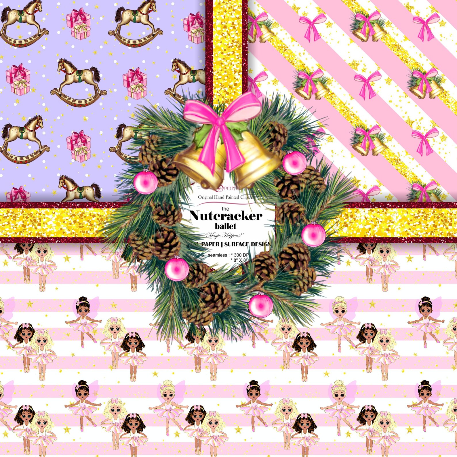 Nutcracker Christmas Clip Art Digital Paper Kit.hand - Etsy