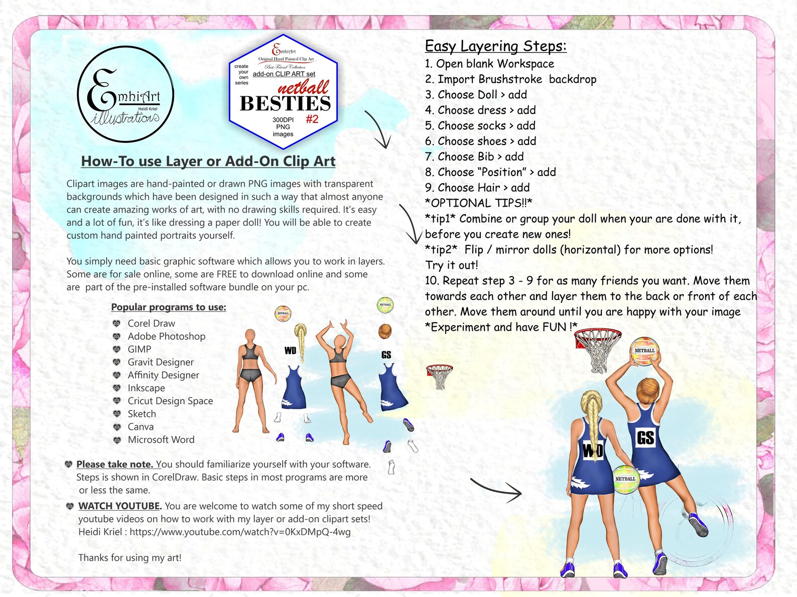 Netball Sport Best Friend Custom Clipart Bundle 2. Custom Dress, Skin ...