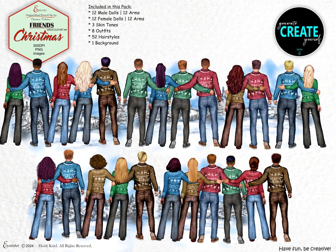 Christmas Friends Clipart Bundle: Custom Sweater Couples (digital ...