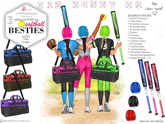 Softball Best Friend Besties Custom Clipart Bundle.custom Hair | Etsy