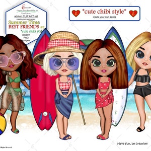 Chibi Best Friend Custom Clipart Bundle.custom Hair and Skin.beach ...