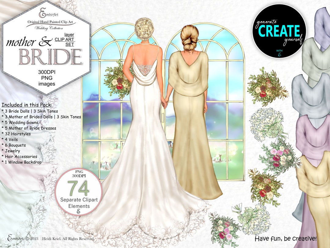 Bride and Mother of the Bride Custom Clipart Bundle.custom Gowns ...