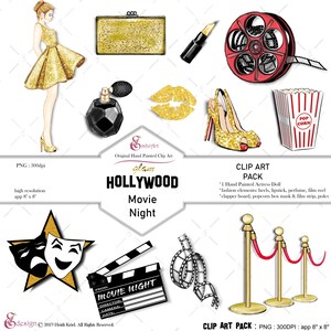 Movie Night Clipart |hand Drawn Hollywood|awards|glitter Graphics ...
