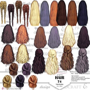 Hair Clip Art Pack. 74 Hairstyles! Hand Drawn. Original. All Hair ...