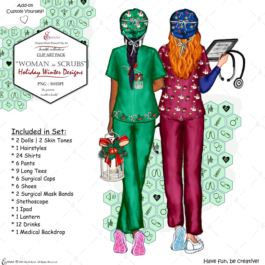 Holiday Winter Season Woman Scrubs Custom Clipart Pack. Custom Skin ...
