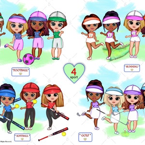 Sporty Best Friend Chibi Style Clipart Bundle.cute Custom Skin and Hair ...