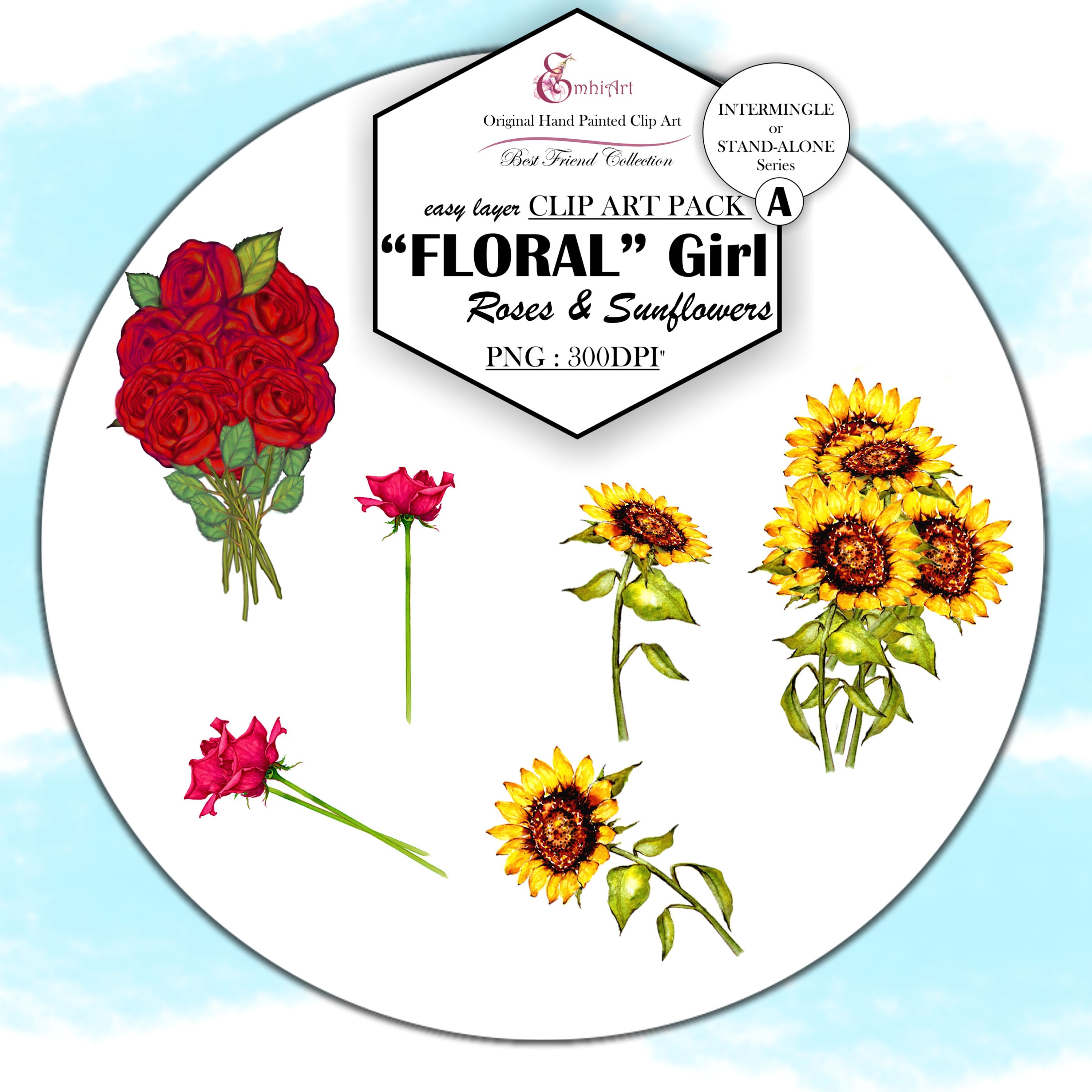 Best Friend Flowers Custom Clipart Pack.sunflowers Roses - Etsy