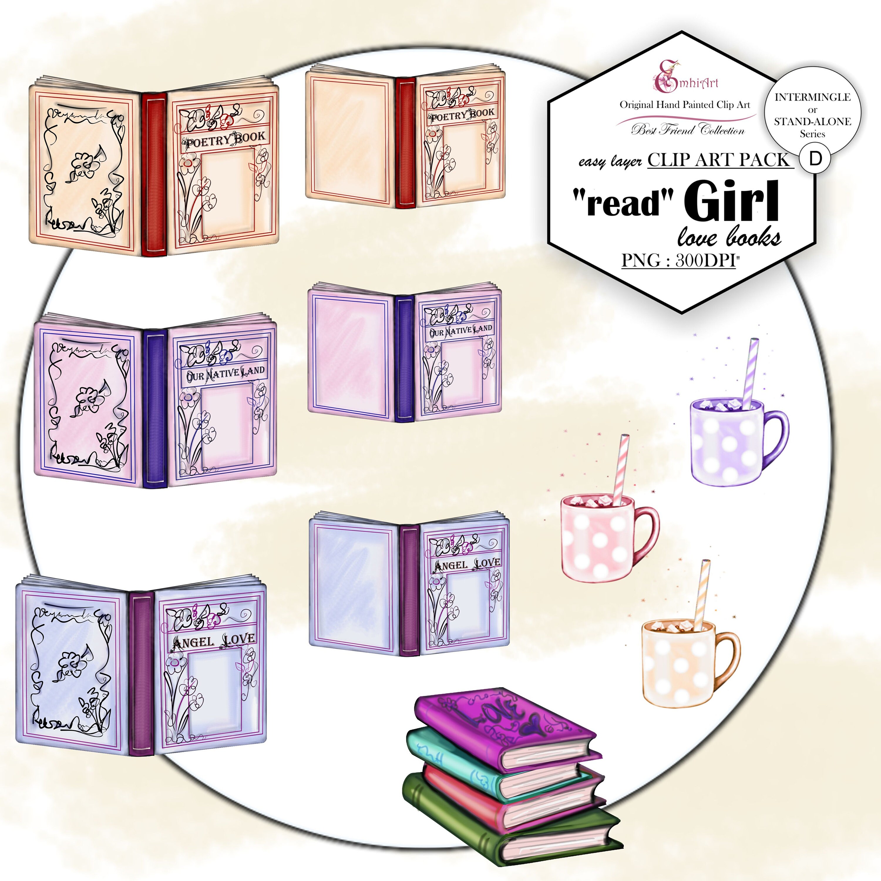 Best Friend Girl Reading a Book Clip Art Bundle.easy Custom - Etsy