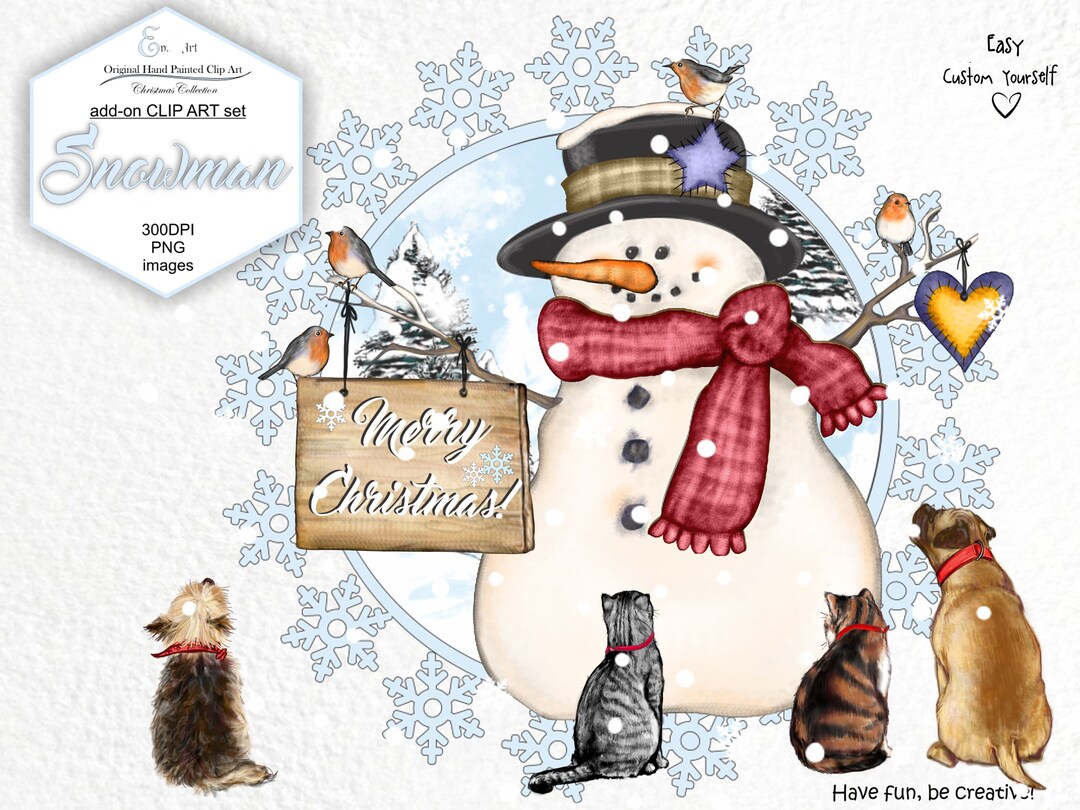 Snowman Christmas Custom Watercolor Clipart Bundle, Custom Scarfs, Hat ...