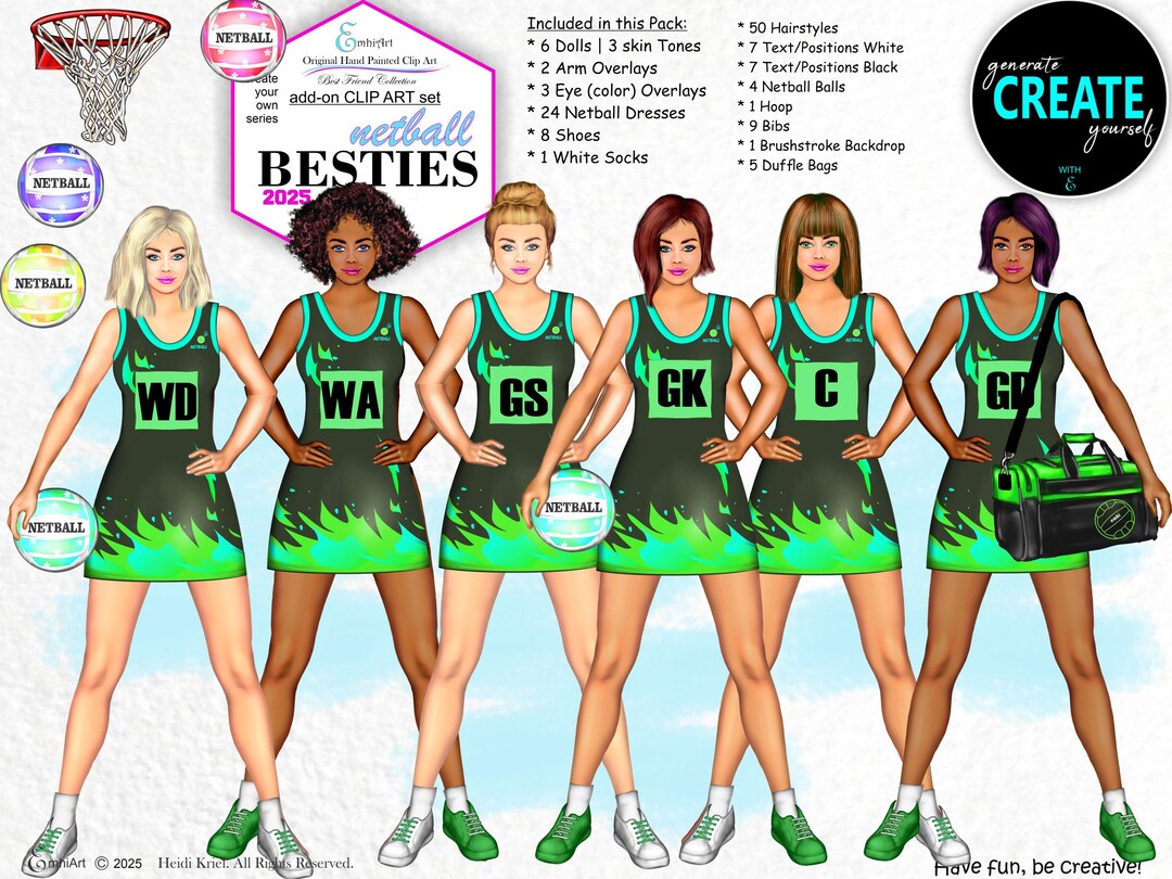 Netball Team Portrait Custom Super Easy Yourself Clipart Bundle ...