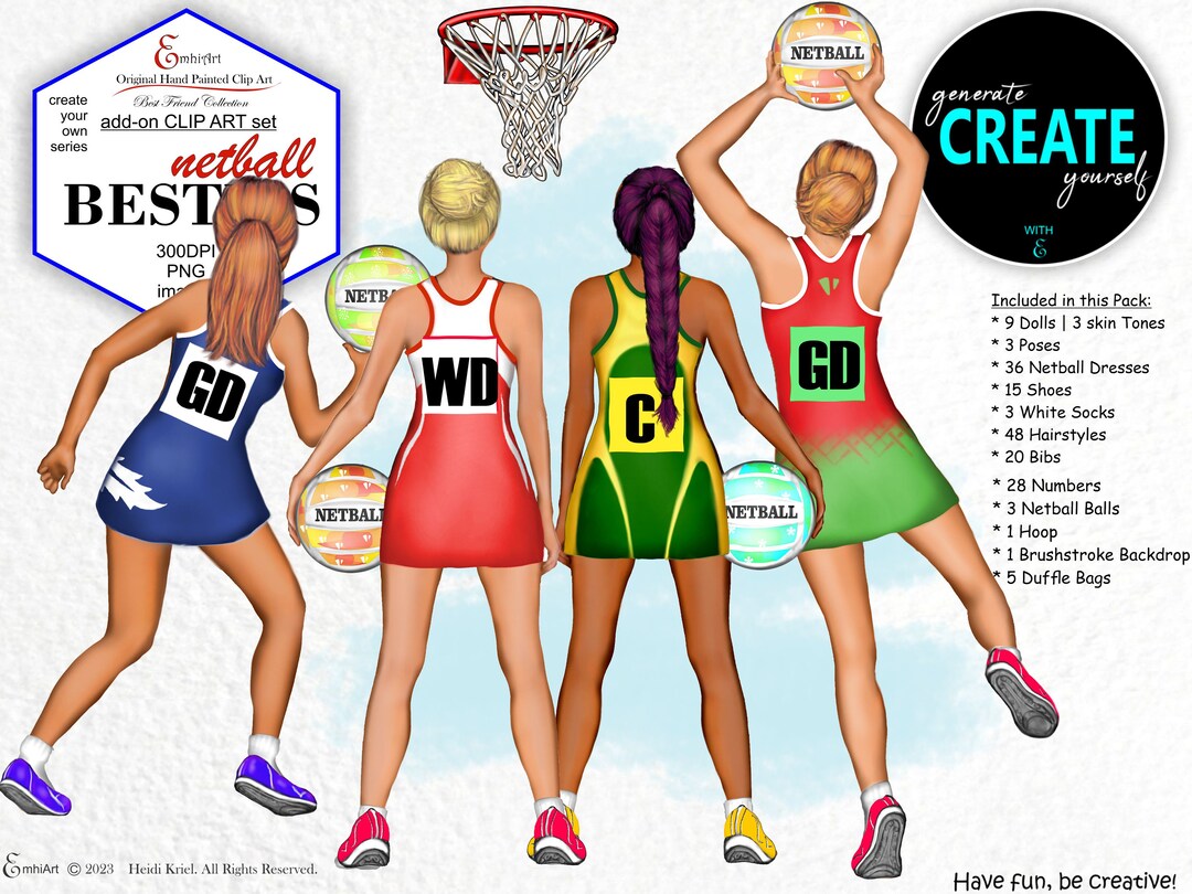 Netball Sport Best Friend Custom Clipart Bundle 2. Custom Dress, Skin ...