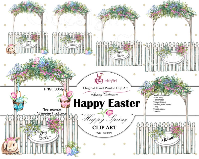 Easter Spring Clip Art Bundle.flowers Easter Eggs Cute - Etsy