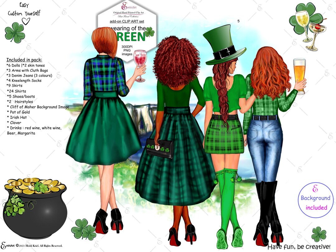 Wearing of the Green St Patrick's Day Irish Custom Clip Art Pack,green ...