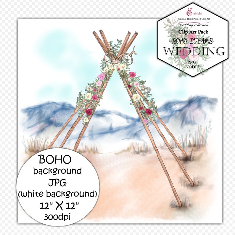 Wedding Clip Art Set.5 Bohemian BOHO Dress DESIGNS.Bohemian | Etsy