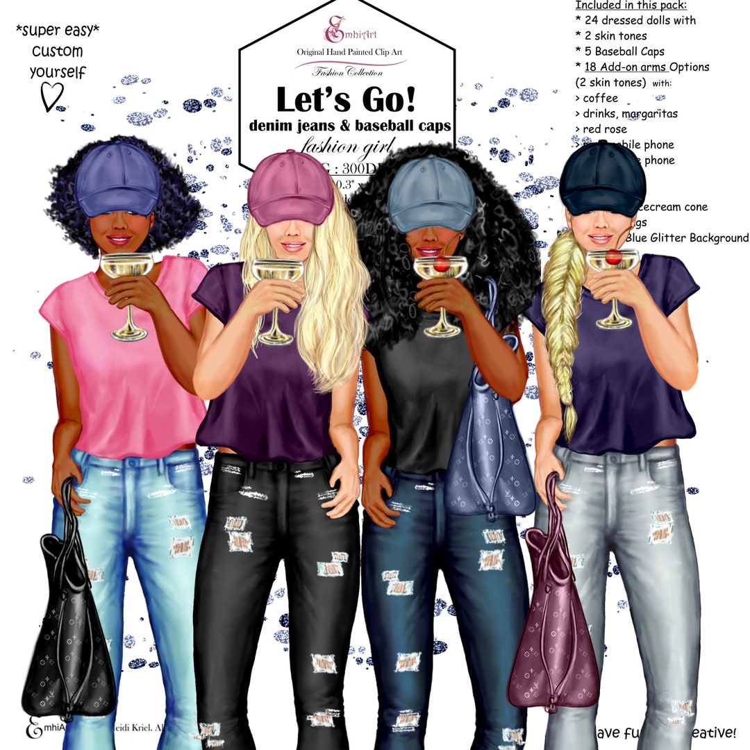 Fashion Girl Clipart: Denim Jeans, Caps, Accessories (digital Download ...