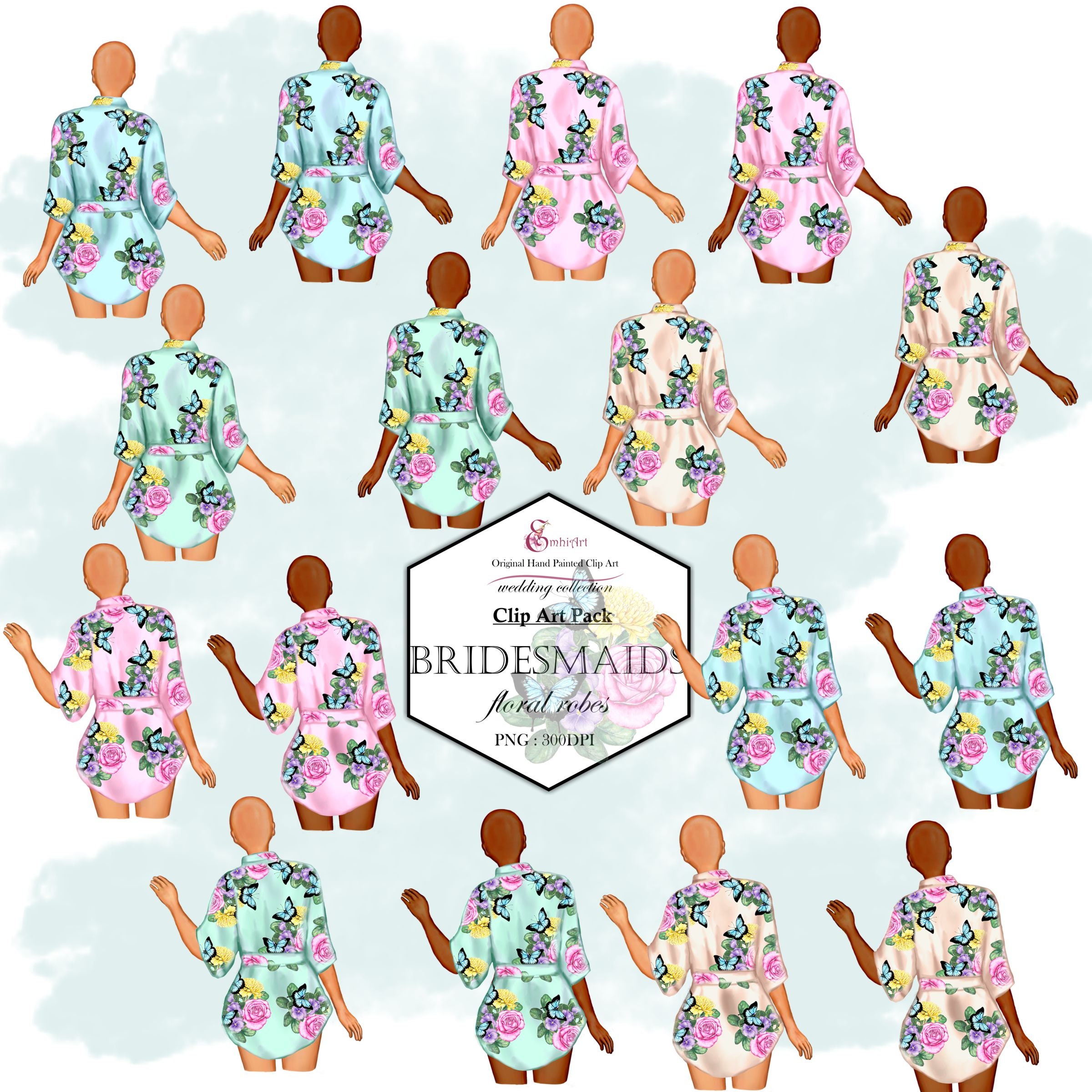 Bridesmaid Floral Robes Custom Clip Art Pack.pastel Colors.add - Etsy