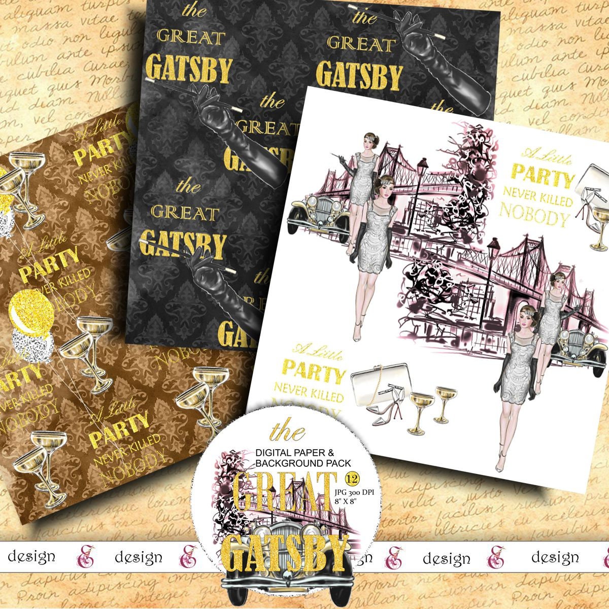 The GREAT Gatsby Digital PAPER BACKGROUND Set of 12 : Instant | Etsy