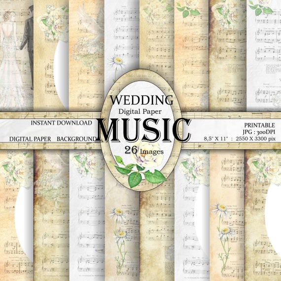 Wedding Music PAPER BACKGROUND Digital Pack.music Notes.faded - Etsy