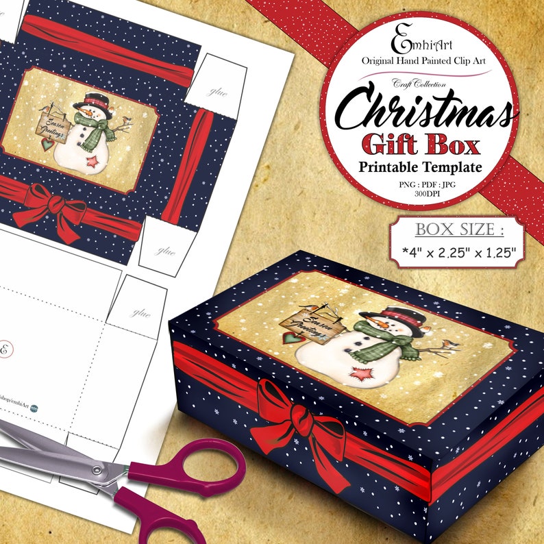 Printable Christmas Gift Box.snowman.letter Size A4instant - Etsy