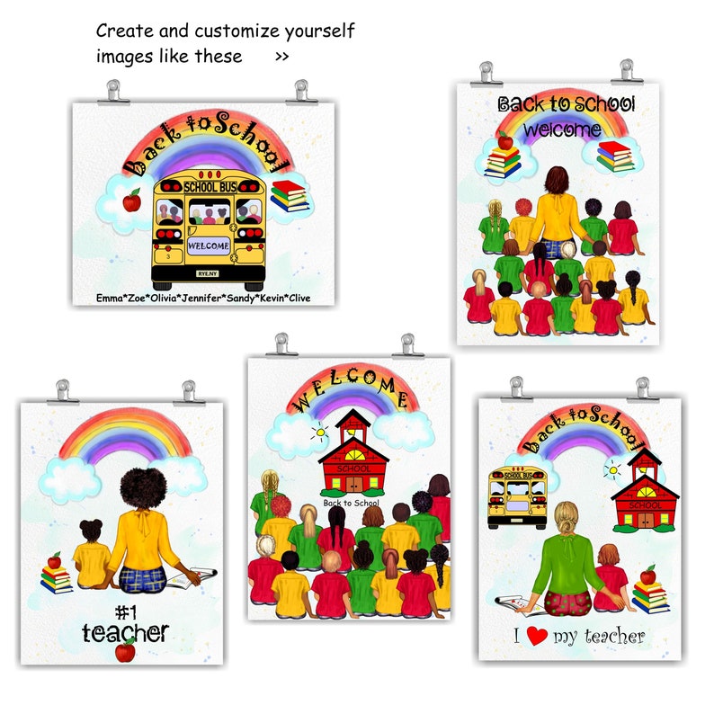 Back to School Custom Clipart Bundle.Teacher childrenSchool | Etsy