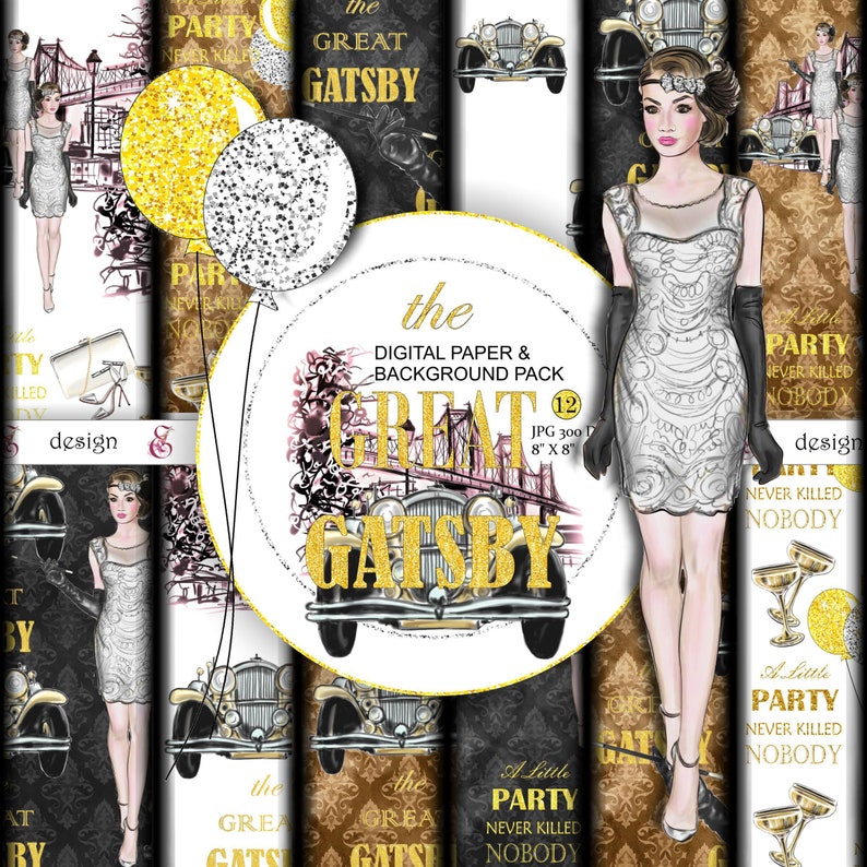 The GREAT Gatsby Digital PAPER BACKGROUND Set of 12 : Instant | Etsy