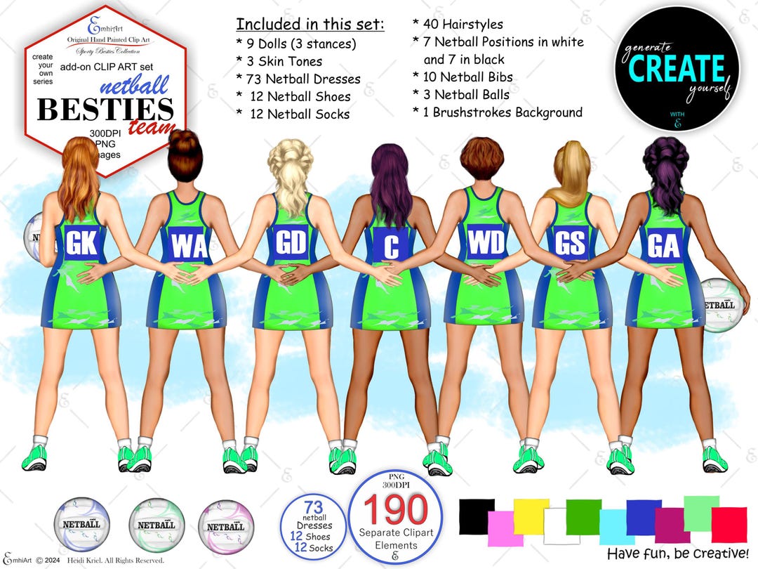 Netball Best Friend Team Portrait Custom Yourself Clipart Bundle ...