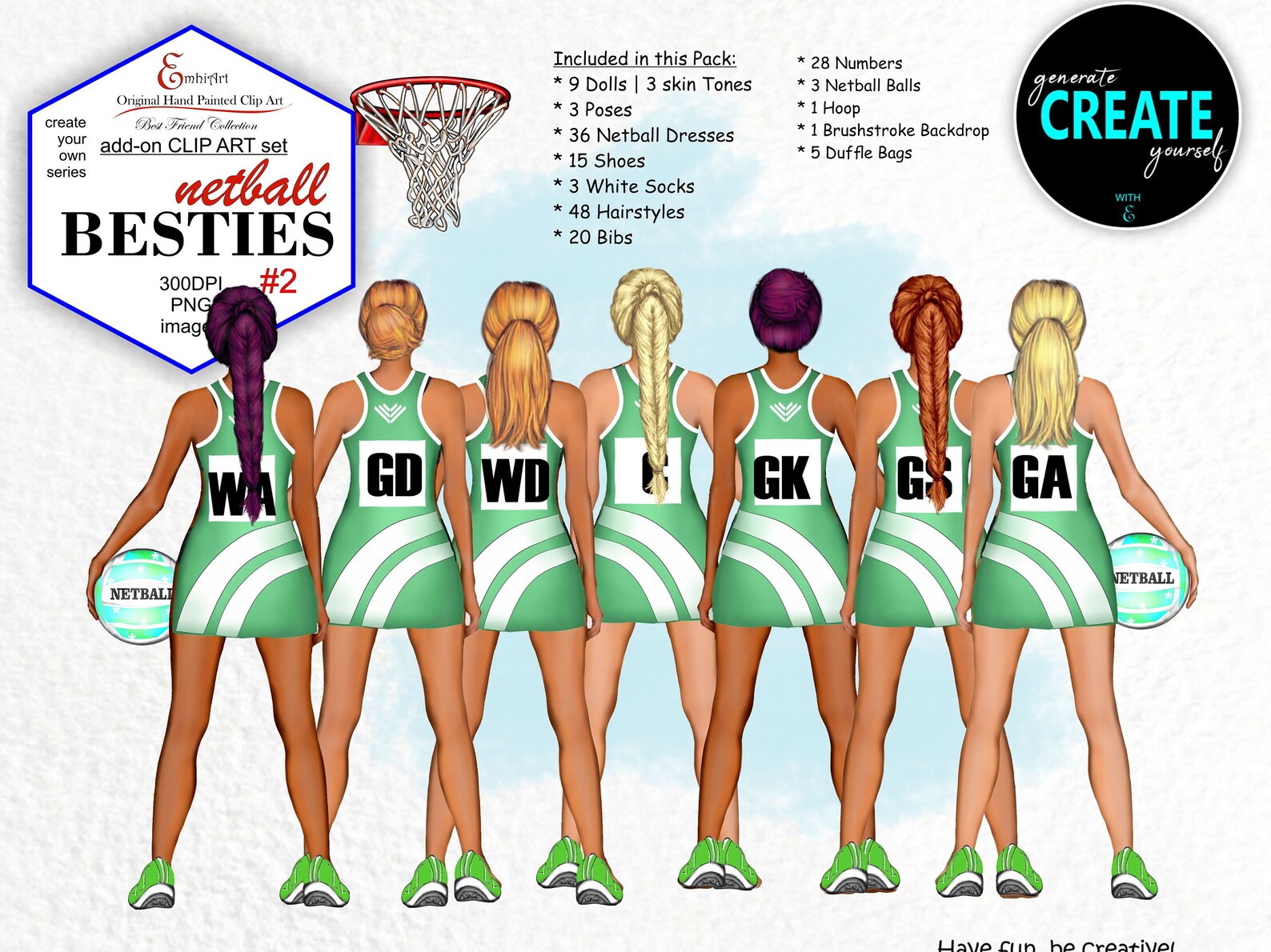 Netball Sport Best Friend Custom Clipart Bundle 2. Custom Dress, Skin ...
