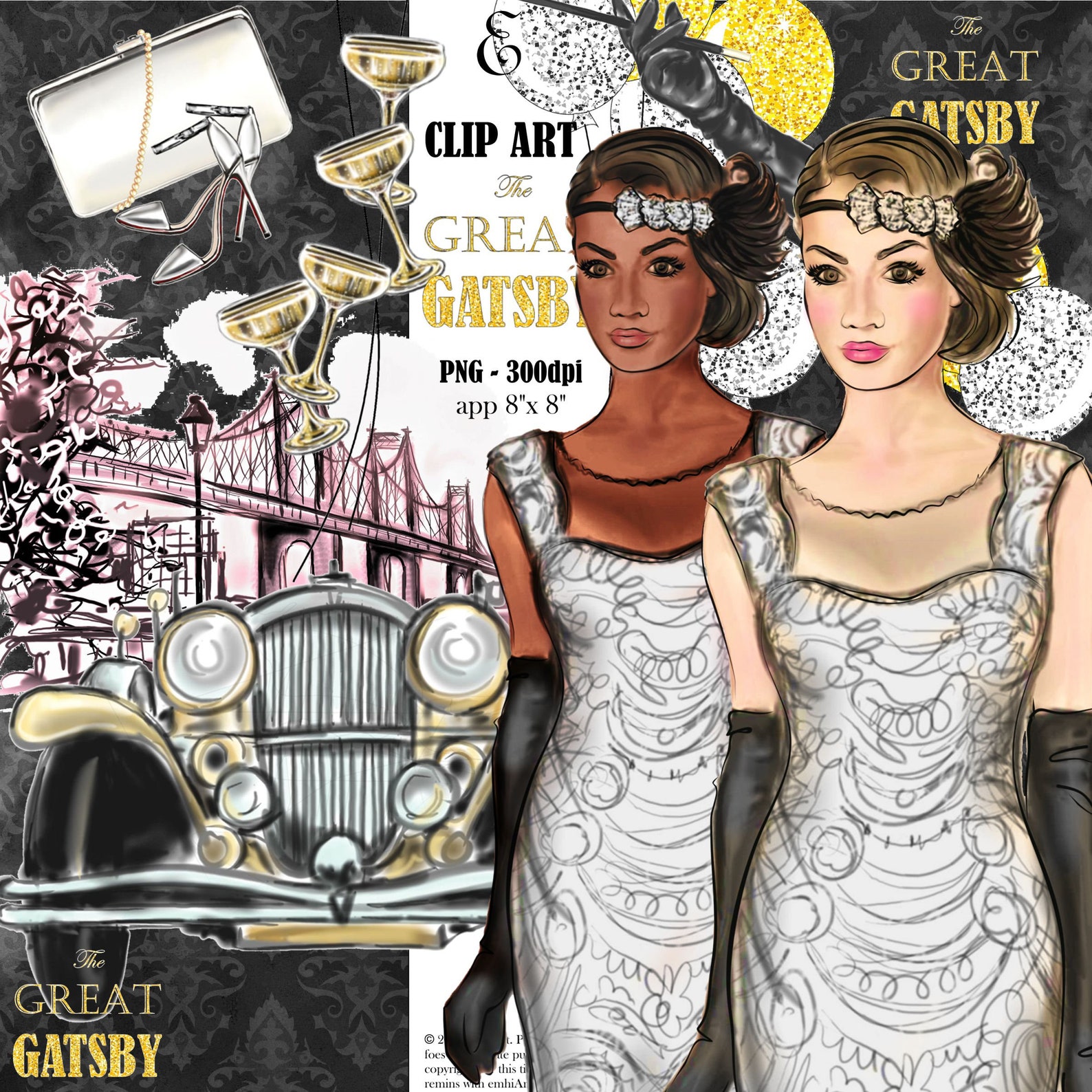 The Great Gatsby Clipart Pack : Instant | Etsy