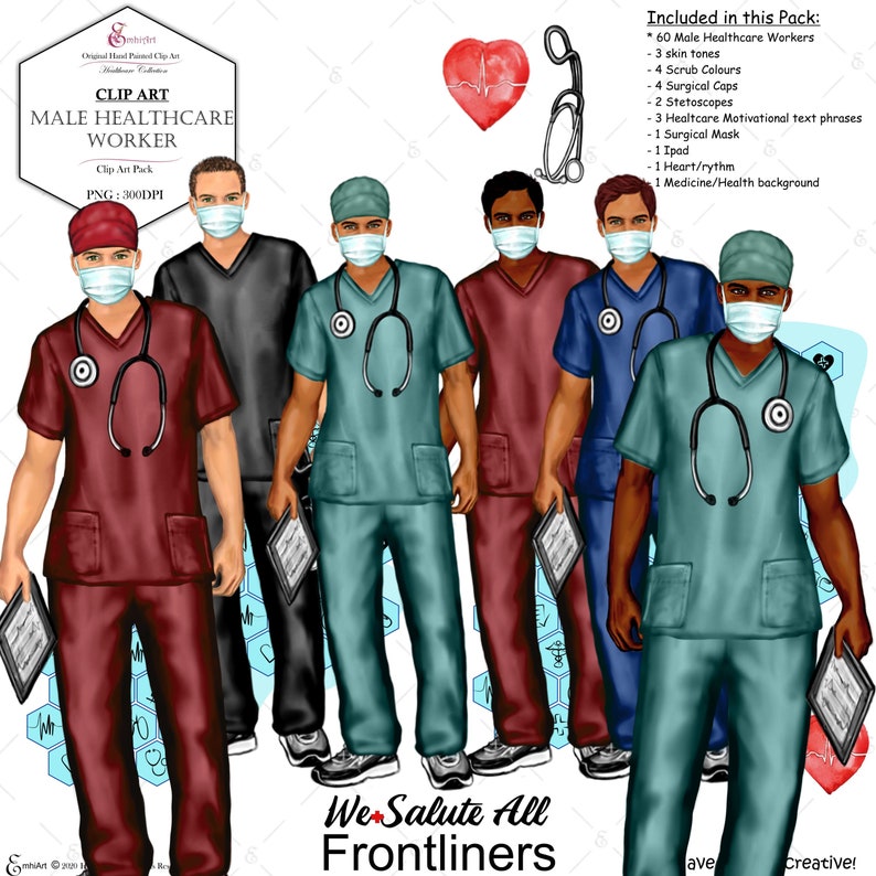 Male Healthcare Worker Nursedoctor in Scrubs Clip Art - Etsy