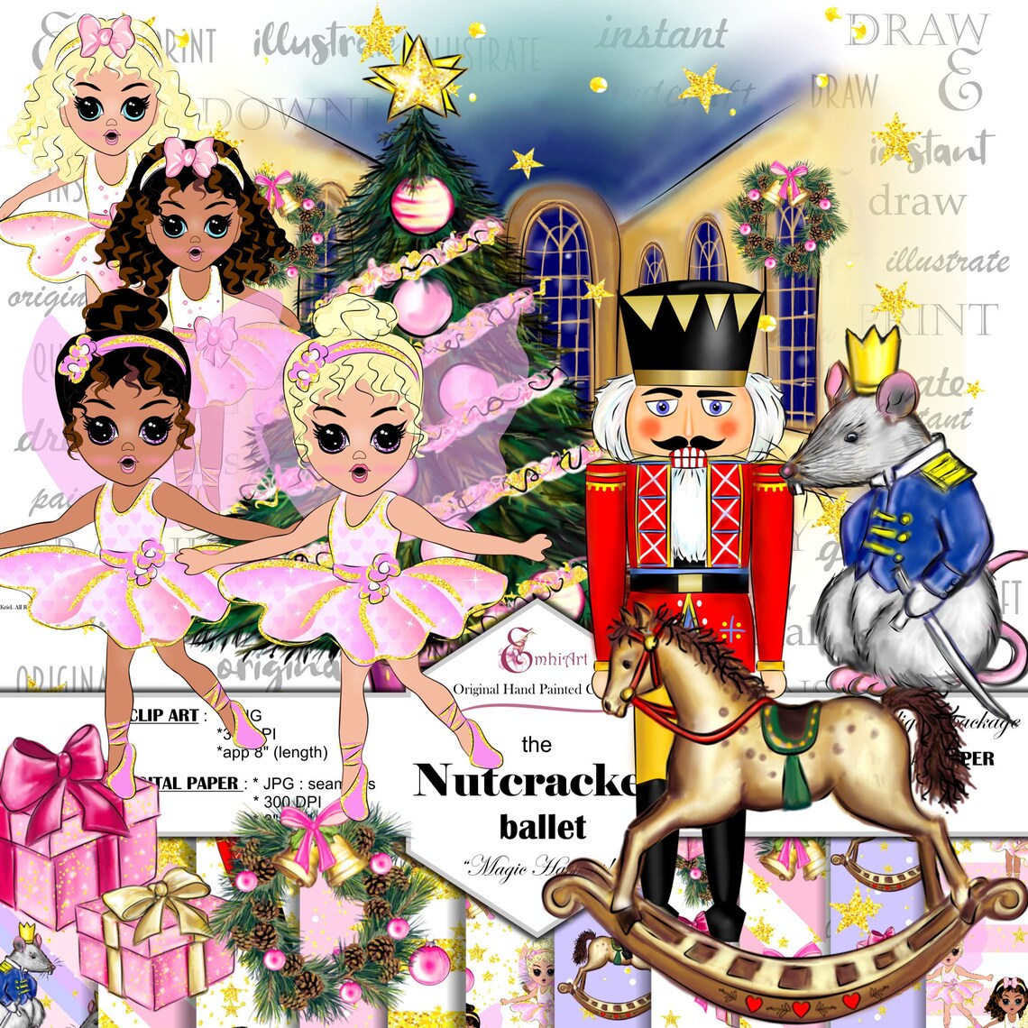 Nutcracker Christmas Clip Art Digital Paper Kit.hand - Etsy
