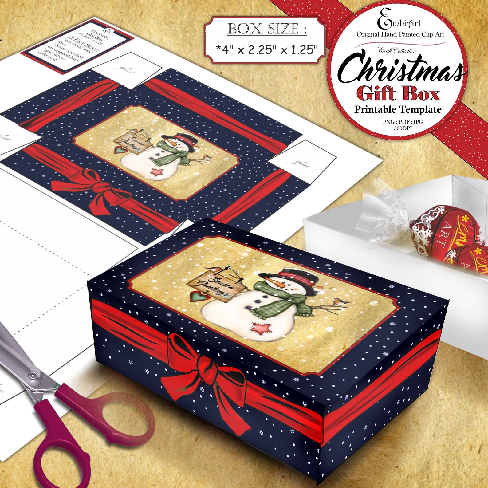 Printable Christmas Gift Box.snowman.letter Size A4instant - Etsy