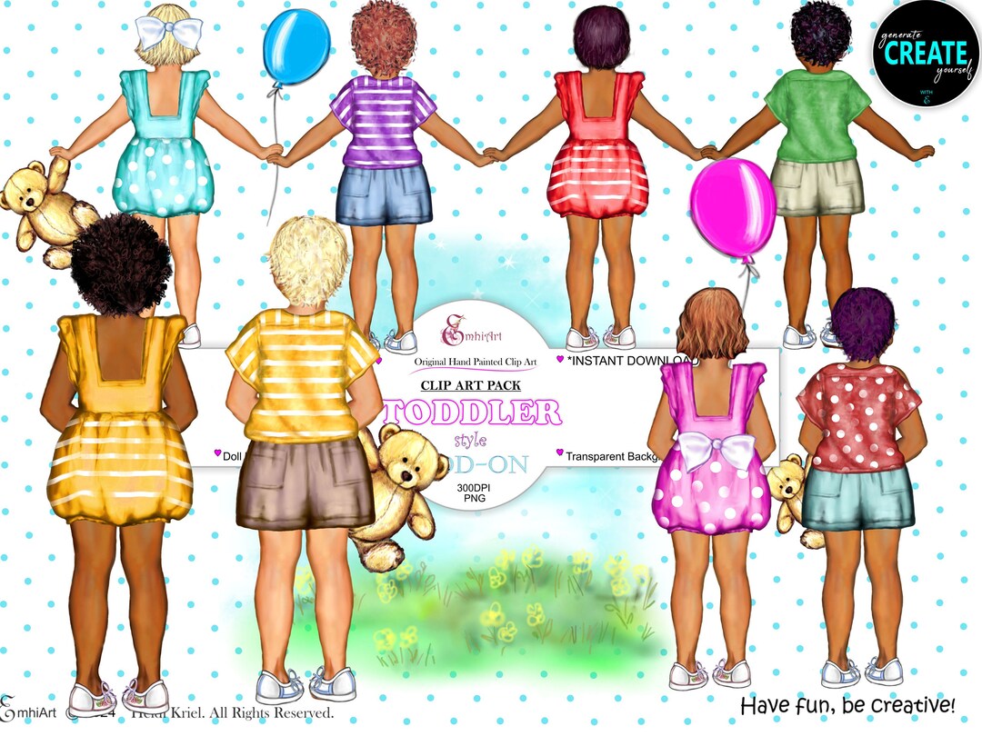 Toddler Add-on Custom Clip Art Pack. Hand Drawn. Hairstyles. Boy Girl ...