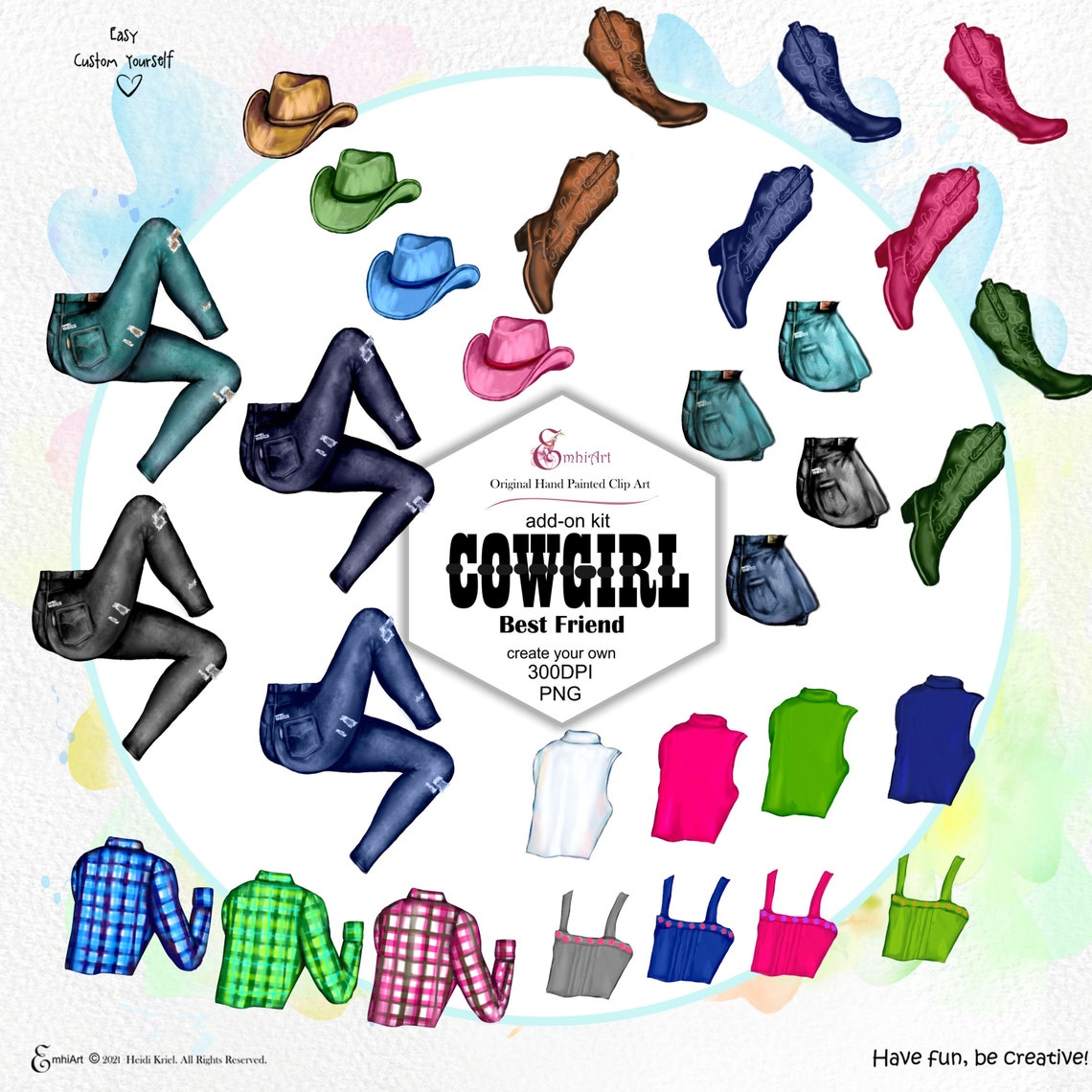 Cowgirl Custom Add-on Clip Art Pack.hand Painted - Etsy