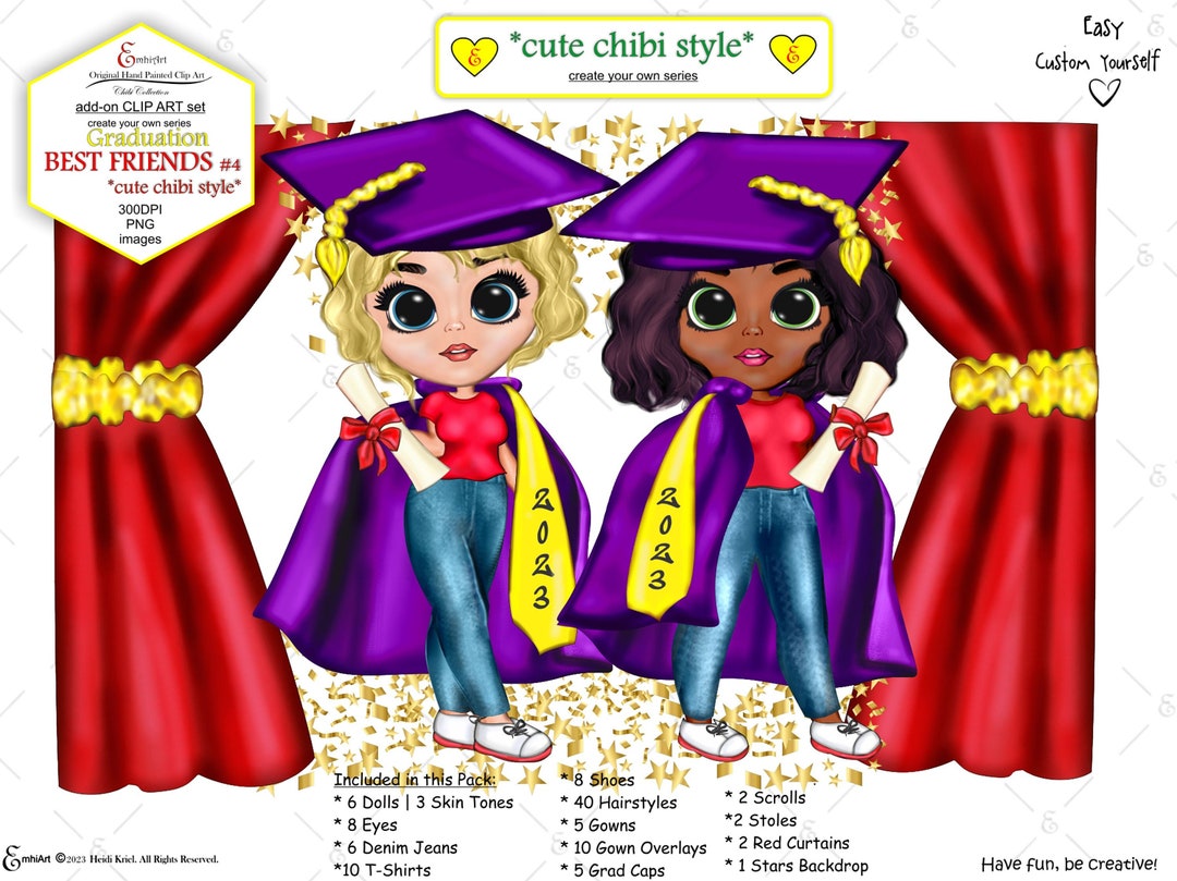 Chibi Cute Graduation Custom Clipart Bundle.cute Hairstyles, 3 Skin ...