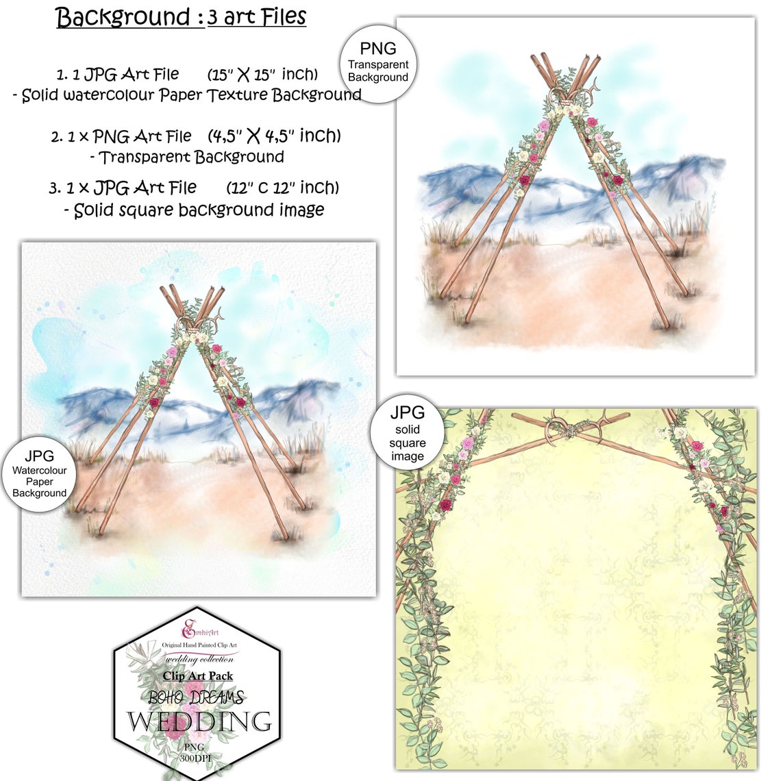 Wedding Clip Art Set.5 Bohemian BOHO Dress DESIGNS.Bohemian | Etsy